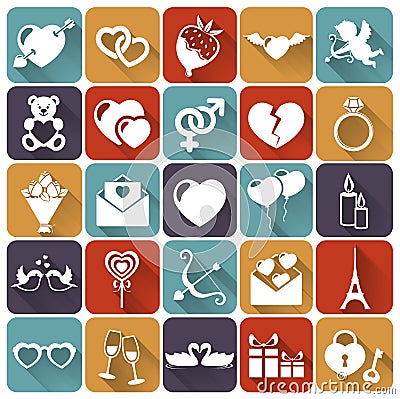 Set Of Love And Romantic Flat Icons. Vector Illust Stock Photos - Image ...