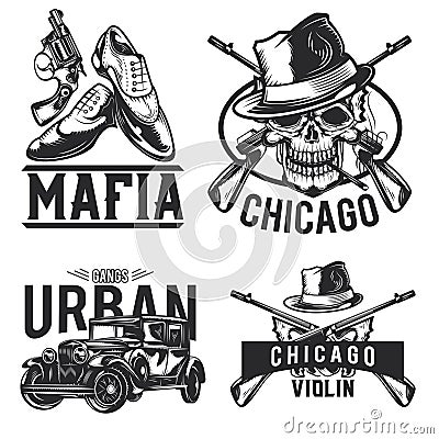 Set Of Mafia Emblems Labels Badges Logos. Isolated On White Cartoon ...