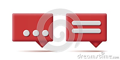 Set Of Message Icon, Red 3d Soft Render Shapes With Pointer And Three ...