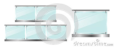 Set Mockup Glass Railing With Fence Section Isolated - 3d Illustration ...