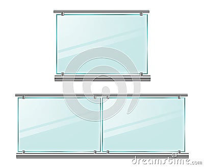 Set Mockup Glass Railing With Fence Section Isolated - 3d Illustration ...