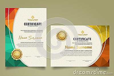 Set Modern Certificate Template With Triangle Geometric Polygon On Circular Lines Ornate ...