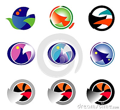 Set 9 Multi-colored Logos On The Basis Of A Circle. Cartoon Vector ...