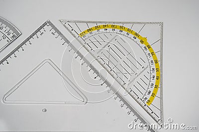 Set Of Multiple Plastic Rulers And The Protractor Stock Photo ...