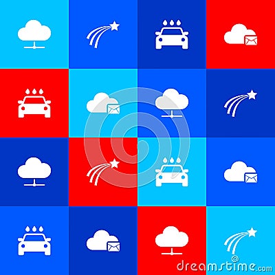 Set Network Cloud Connection, Falling Star, Car Wash And Cloud Mail Server Icon. Vector ...