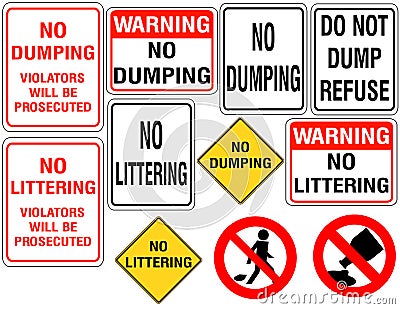 Set Of No Dumping Or Littering Signs Cartoon Vector | CartoonDealer.com ...