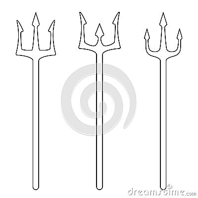 Set Of Outline Tridents Isolated On White Background. Devil, Neptune ...