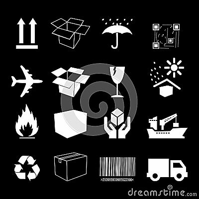 Set Of Icon Packaging Symbols With Black Background Vector ...