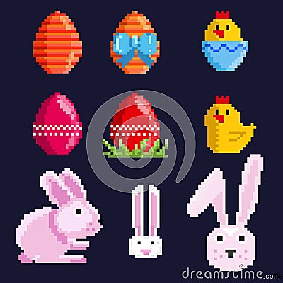 Pixel Art Set of Easter Eggs Stock Vector - Illustration of pixelated ...
