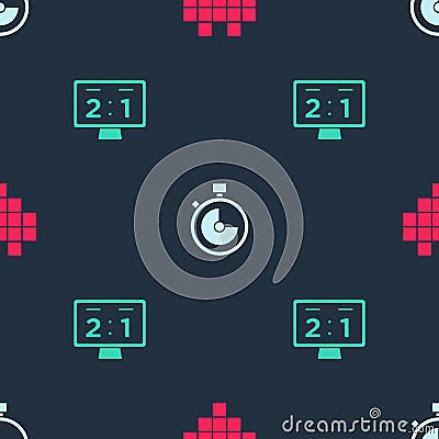 Set Pixel Hearts For Game, Stopwatch And Sport Mechanical Scoreboard On ...