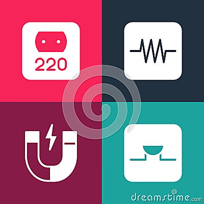 Set Pop Art Buzzer In Electronic Circuit, Magnet, Resistor And ...