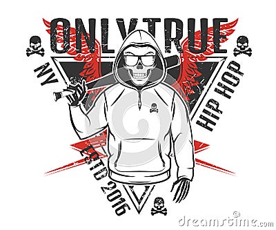 Set Of Rap Skull And Hip Hop Skeleton Black And White Style Vector ...
