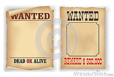 Set Of Realistic Wanted Poster Isolated Or Vintage Scroll Parchment ...