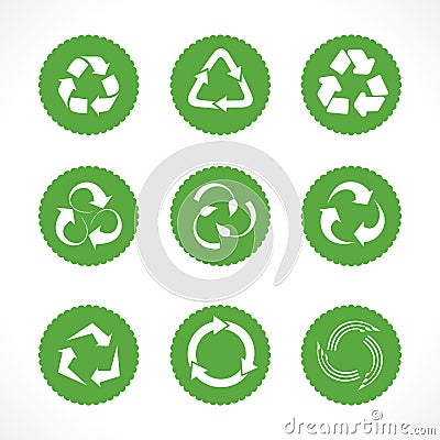 Set Of Recycle Symbols And Icons Om Round Stickers Stock Vector ...