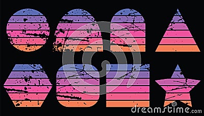 Set Of Retro Sunsets In The Style Of The 80s And 90s. Vector ...