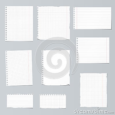 Set Of Ripped White, Ruled, Math Notebook Paper Are Stuck On Gray ...