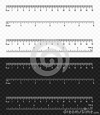 Set Of Ruler Scale 15 Cm And 6 Inch Vector Design. Inch And Centimeter ...