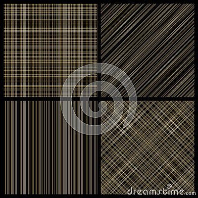 Set Of Seamless Hatch Patterns. Gold Hatch On Black Background Vector ...