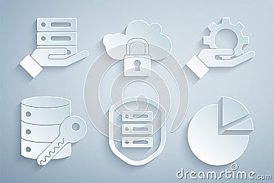 Set Server With Shield, Hand Settings Gear, Security Key, Pie Chart Infographic, Cloud Computing ...