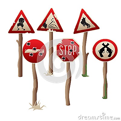 Set Of Six Riddled Road Signs In Western Style Cartoon Vector ...