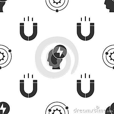 Set Solar System, Head And Electric Symbol And Magnet On Seamless ...