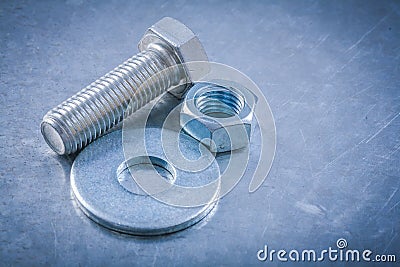 Set Of Stainless Bolt Washer Screwbolt Screw-nut On Metallic Bac Stock ...