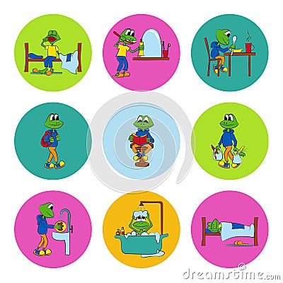 Set Of Stickers On The Theme Of Daily Planning Of The Daily Routine Of ...