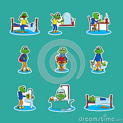 Set Of Stickers On The Theme Of Daily Planning Of The Daily Routine Of ...
