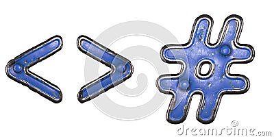 Set Of Symbols Left, Right Angle Bracket, Hash Made Of Painted Metal ...