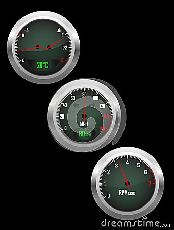 Set Of Three Car Dashboard Gauges Stock Image - Image: 13468781