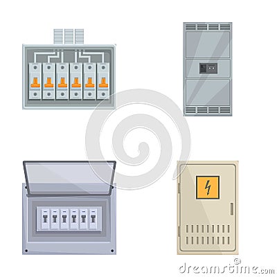 Set Of Various Electrical Panels And Circuit Breakers Cartoon Vector ...