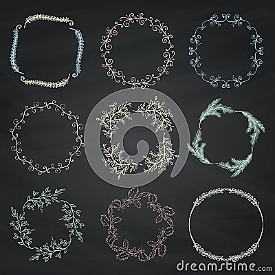 Set Of Vector Chalk Drawing Floral Borders, Frames Stock Vector - Image ...