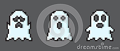 Set Of Vector Pixel Art Ghost. Pixel Character Ghosts. Pixel Art Ghosts ...