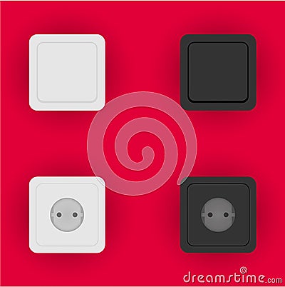 Set Of Vector Sockets And Switches Of Light With Shadow On Red ...