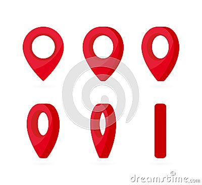 Set Of Vertical Rotation Red Location Marks. Map Pointer 3d Pin. Realistic Location Point Symbol ...