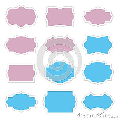 Set Of Vintage Stickers Border In Frame For Messages. Cartoon Vector ...