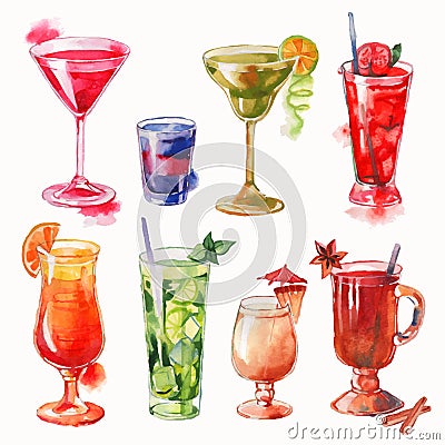 Set Of Watercolor Cocktails Stock Vector - Image: 50097439