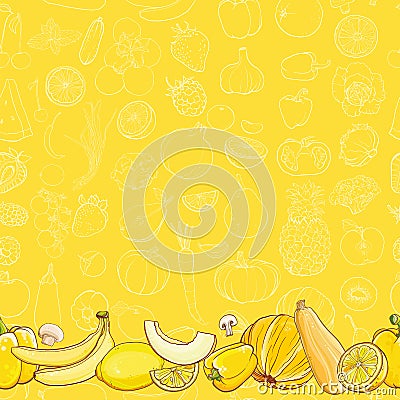 Set Of Yellow Fruits And Vegetables On Light Yellow Background Stock ...