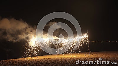 Several Small Firework Hanging on the Rope and Burning Upside Down ...