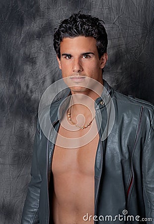 Sexy Man In Open Leather Jacket Stock Photo - Image: 56322667