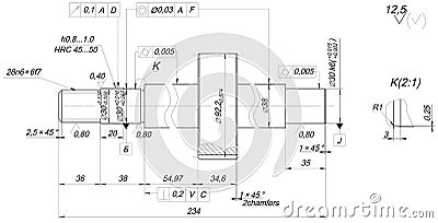Shaft Sketch With Chamfers. Engineering Drawing Vector Illustration ...