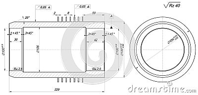 Shaft Sketch. Engineering Drawing With Hatching Stock Vector - Image ...