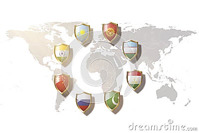 Shanghai Cooperation Organization SCO Countries Flags In Golden Shield ...