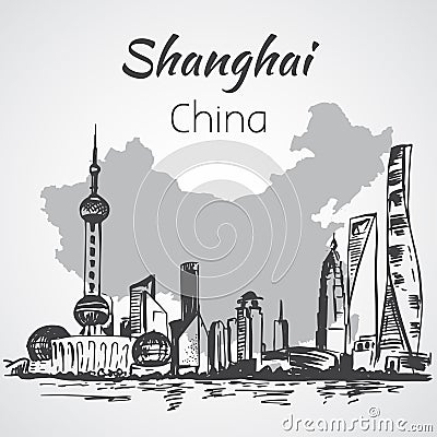 Shanghai Hand Drawn Landscape Stock Vector - Image: 76093292