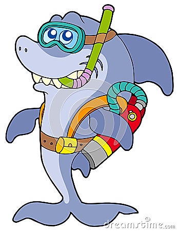 Shark Scuba Diver Cartoon Vector | CartoonDealer.com #9190005