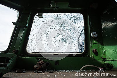 Shattered Glass In Cabine Of Old Locomotive Royalty-Free Stock ...