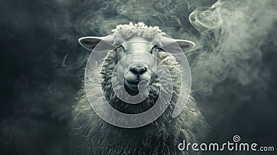 A Sheep Stands In A Misty Environment Showcasing Its Fluffy Wool And ...