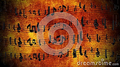 Sheet Music with Notes in Motion Loop Animation. Notes Flow Over the ...