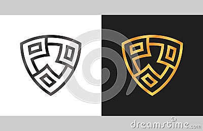 Shield Monogram Logo Letter P Emblem Cartoon Vector | CartoonDealer.com ...