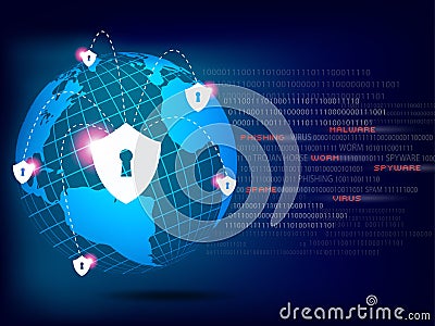 Shield Protect World Global Network On Binary Code White Background ...